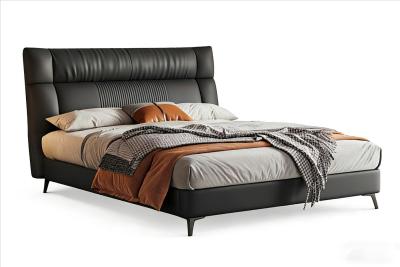 China High-End Glossy Finish White Contemporary  Cowhide Leather Bed for sale