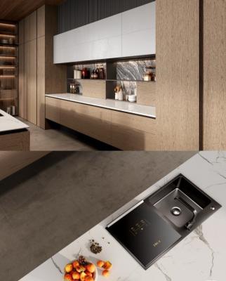 China Minimalist Wood & White Two-Tone Integrated Kitchen Island Cabinet for sale