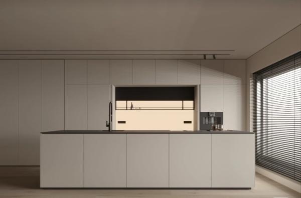 Quality Minimalist White & Grey Fluted Integrated Kitchen Island Cabinet for sale