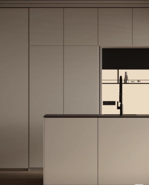 Quality Minimalist White & Grey Fluted Integrated Kitchen Island Cabinet for sale
