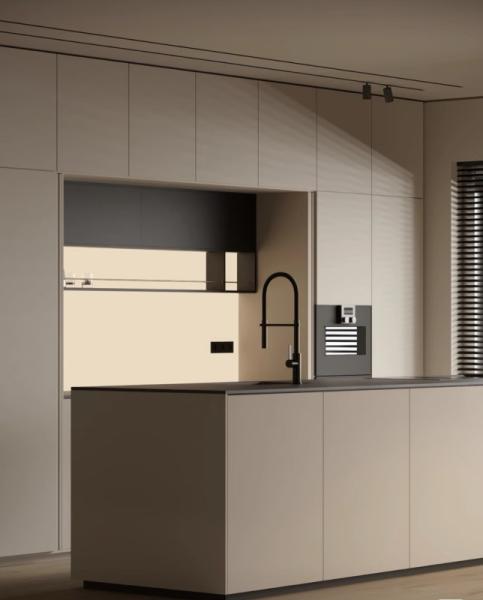 Quality Minimalist White & Grey Fluted Integrated Kitchen Island Cabinet for sale