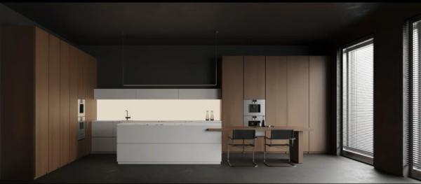 Quality Two-Tone Wood & White Marble Integrated Kitchen Island With Wooden Bar Counter for sale