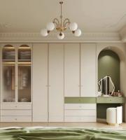Quality French Cream Two-Tone Walk-in Wardrobe With Integrated Fluted Glass Display & for sale