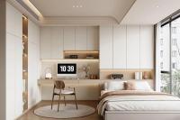 Quality Cream Wood Grain Handle-Free Integrated Wardrobe, Floating Desk & Bedside for sale