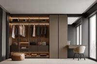 Quality Italian Dark Coffee Glass Walk-In Wardrobe With Integrated Floating Dressing for sale