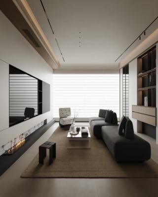 China Modern Italian Minimalist Integrated Living & Dining Room Full Wall Custom Cabinet System, TV Background Wall, Backlit Display Cabinet, Sideboard & Concealed Fluted Door for sale
