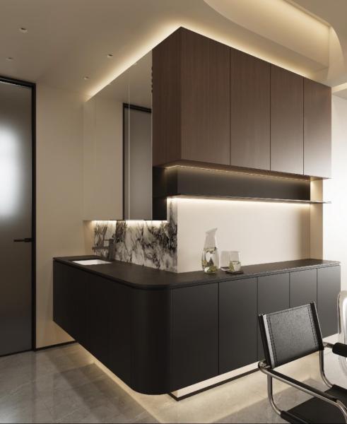 Quality Italian Minimalist Light & Dark Wood Living-Dining Custom Cabinet for sale