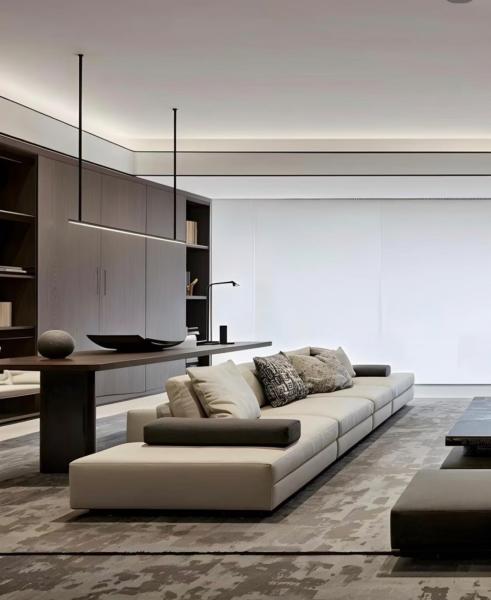 Quality Italian Minimalist Light & Dark Wood Living-Dining Custom Cabinet for sale