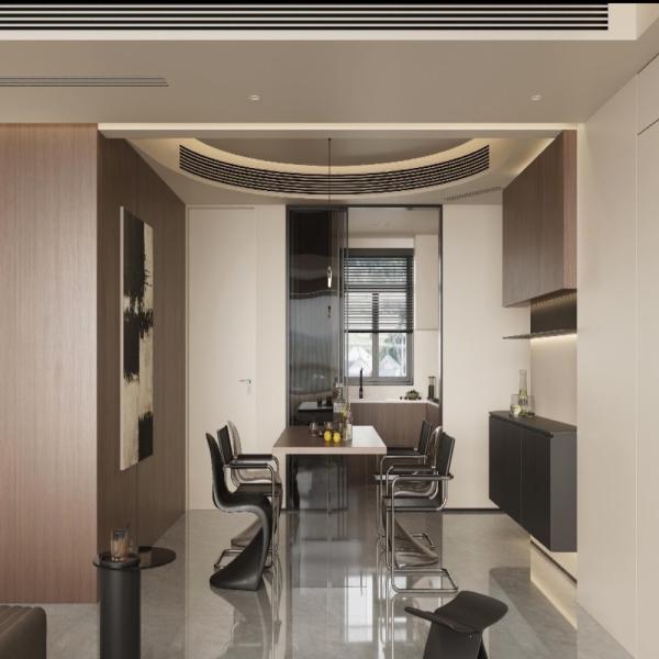 Quality Italian Minimalist Light & Dark Wood Living-Dining Custom Cabinet for sale