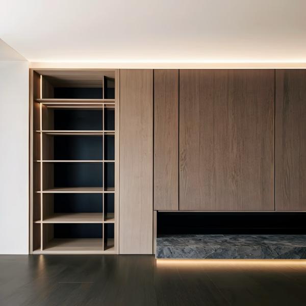Quality Modern Wood Two-Tone Handleless Whole Wall Integrated Storage Cabinet Sideboard for sale
