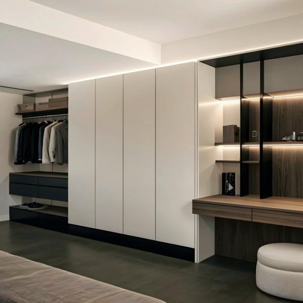 Quality Modern Wood Two-Tone Handleless Whole Wall Integrated Storage Cabinet Sideboard for sale