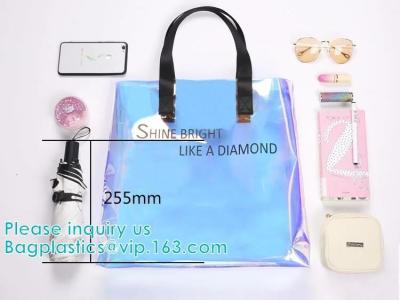 China Neon Rainbow Hologram PVC Tote Bag custom holographic handbag PVC handle beach bag,Cosmetic Makeup Travel Pouch,Zipper for sale