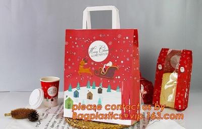 China Christmas paper shopping bag, shopper, Customized Reusable Brown baguette bag /kraft paper bread bag with window, handle for sale