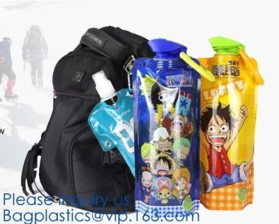 China Custom Logo Printed Bottle Foldable Drinking Collapsible Water Bag,16oz BPA free collapsible water bottle foldable water for sale