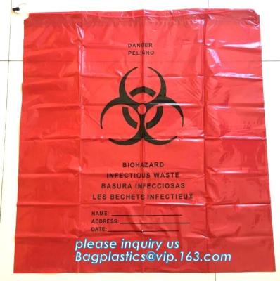 中国 黒いbiohazardのロゴのプラスチック ドローストリングのごみ袋、ドローストリング、BAGEASEが付いている良質の有用なごみ袋と黄色にして下さい 販売のため