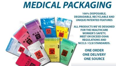 China Plastic Biohazard Bags , Biohazard Garbage Bags Medical Packaging Self Seal Adhensive for sale