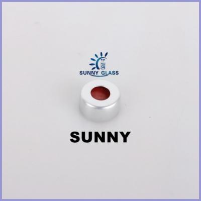 China 11mm crimp-top aluminum cap, 5.5mm centre hole/White PTFE/Red Silicone septa for sale