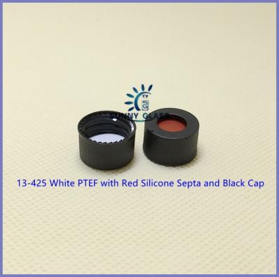 China 13MM Black screw Cap,8.5mm centre hole,with white PTFE/red silicone septa for sale