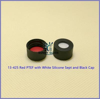 China 13MM Black screw Cap,8.5mm centre hole,with RED PTFE/WHITE silicone septa for sale