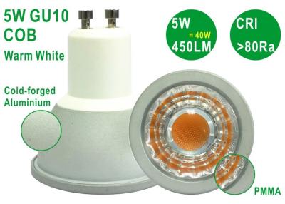 China CE RoHS Aluminium Epistar COB 5W 450LM 80Ra 3000K GU10 E27 E14 Spotlight for sale