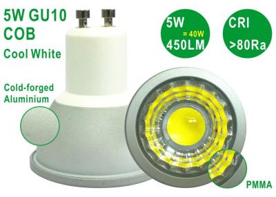 China CE RoHS Aluminium Epistar COB 5W 450LM 80Ra 6000K GU10 E27 E14 Spotlight for sale