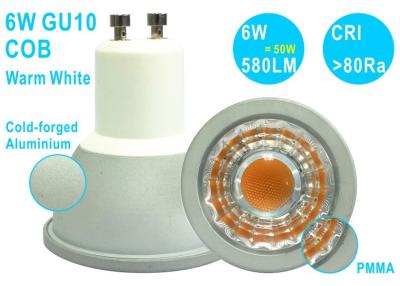 China 6W 580LM Cold-forging Aluminium GU10 COB LED Ultra Bright Spotlight  - Warm White for sale