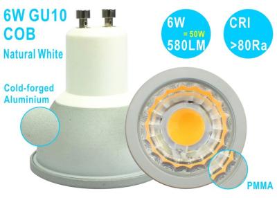China 6W 580LM Cold-forging Aluminium GU10 COB LED Ultra Bright Spotlight  - Natural White for sale