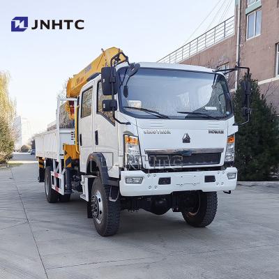 China Howo Light Mini 4*4 6 Wheeler Double Row Cab Cargo Truck With Telescopic Boom Cranes 8 ton Mounted Crane Cargo Truck for sale