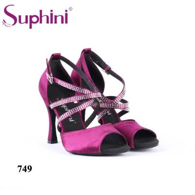 China Suphini diamond tie purple satin high heel latin dance shoes for sale
