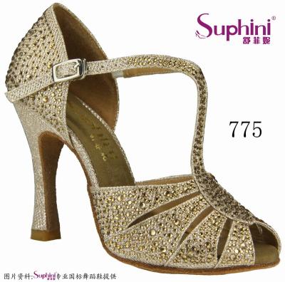 China Factory directly wholesale gold spark beautiful ladies latin dance shoes for sale