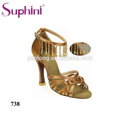 China Suphini handmade latin dance shoes pendant crystal satin dance shoes for sale