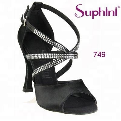 China High quality diamond tie purple satin high heel latin dance shoes for sale
