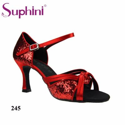 China Suphini Satin with sequin ankle open latin dance shoes for sale