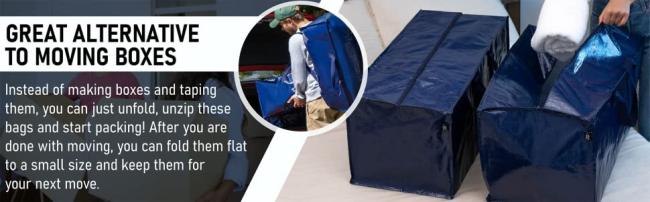 Alternative to moving boxes. No need to make boxes and tape them. Moving bags can start packing now