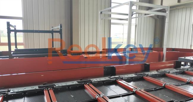 Close-up view of Split Tray Sorter trays and mechanical components