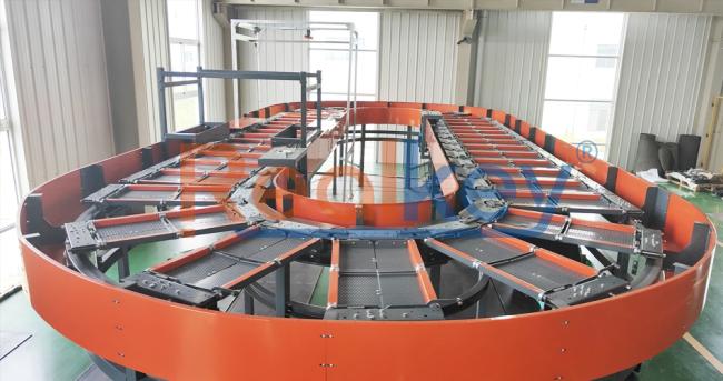 Split Tray Sorter in operation showing tray mechanism