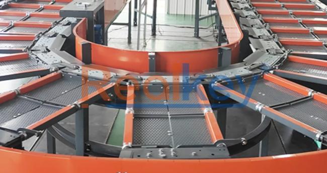 Split Tray Sorter in operation showing sorting mechanism