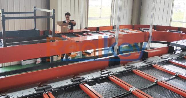 Close-up view of Split Tray Sorter's tray mechanism