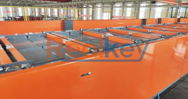 Split Tray Sorter in operation showing tray mechanism