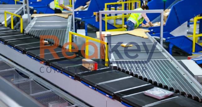 High-speed cross belt sorter system in operation at a distribution center