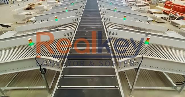 Close-up view of Narrow Belt Sorter's sorting mechanism