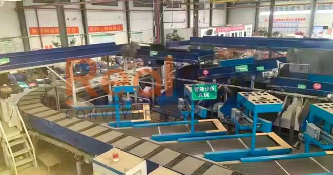 Realkey Cross Belt Sorter in operation showing parcel sorting process