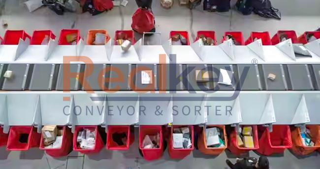 High-speed cross belt sorter in operation