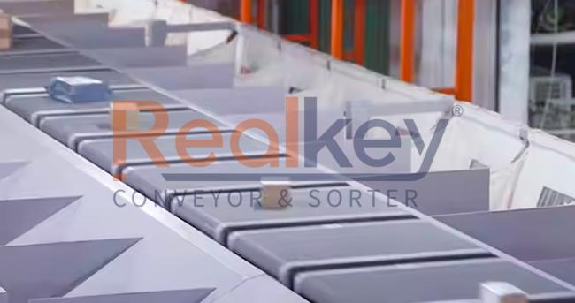 Close-up of cross belt sorter mechanism