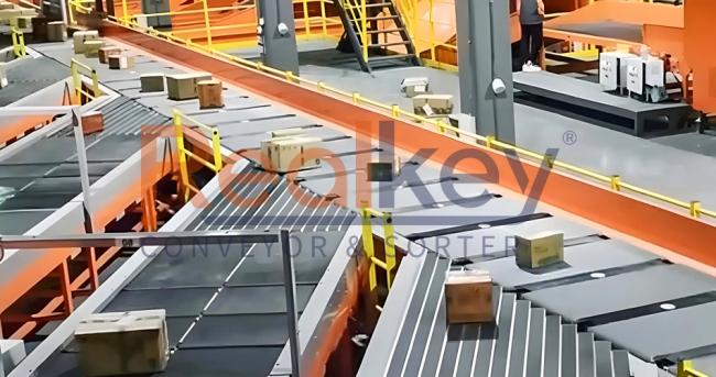 Close-up view of Cross Belt Sorter components