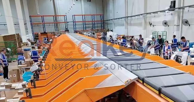 Cross Belt Sorter system overview showing multiple units in operation