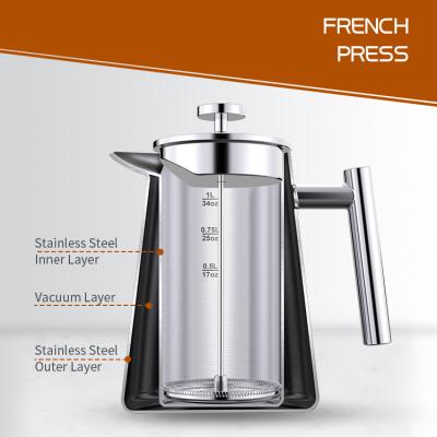 Cina vuoto 13.4*20.5cm della caffettiera del tuffatore di acciaio inossidabile 1000ml/34oz in vendita