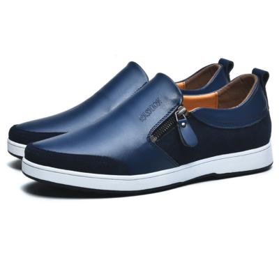 China Height Increasing 6 CM Blue Mens Leather Office Shoes With Zipper White Rubber Sole for sale