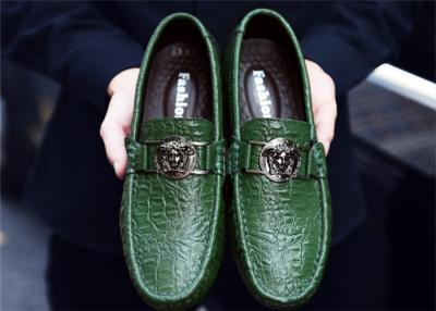 China Soft Sole Mens Buckle Loafers Green Moccasins , Mens Leather Driving Shoes for sale