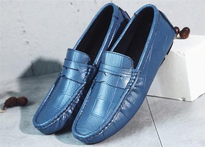 China Flat Heel Mens Navy Blue Leather Loafers , Mens Casual Penny Loafers Driving Shoes for sale